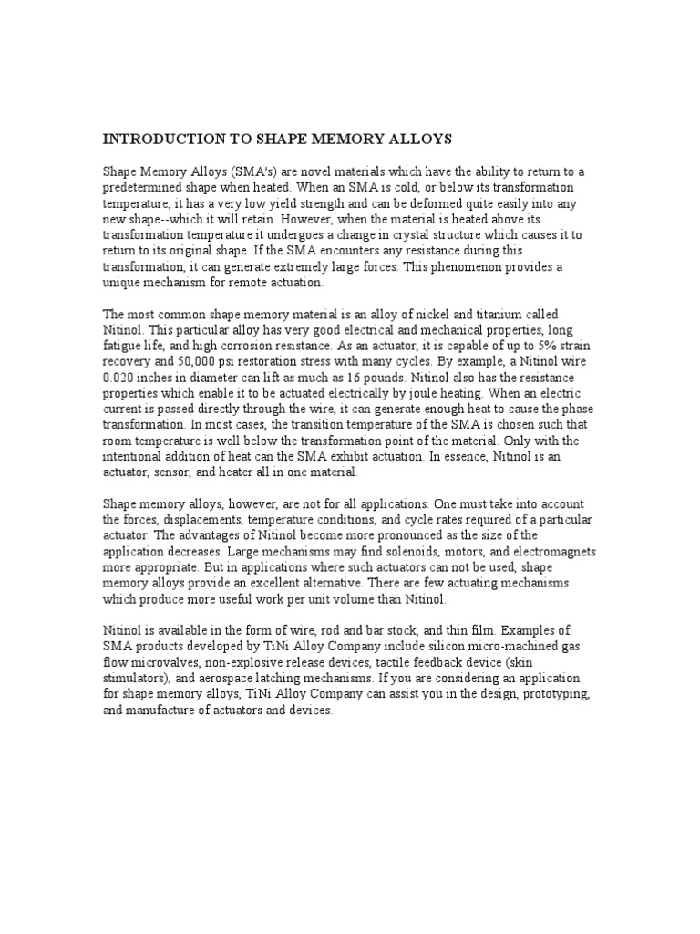 Introduction to Shape Memory Alloys | PDF | Shape Memory Alloy ...