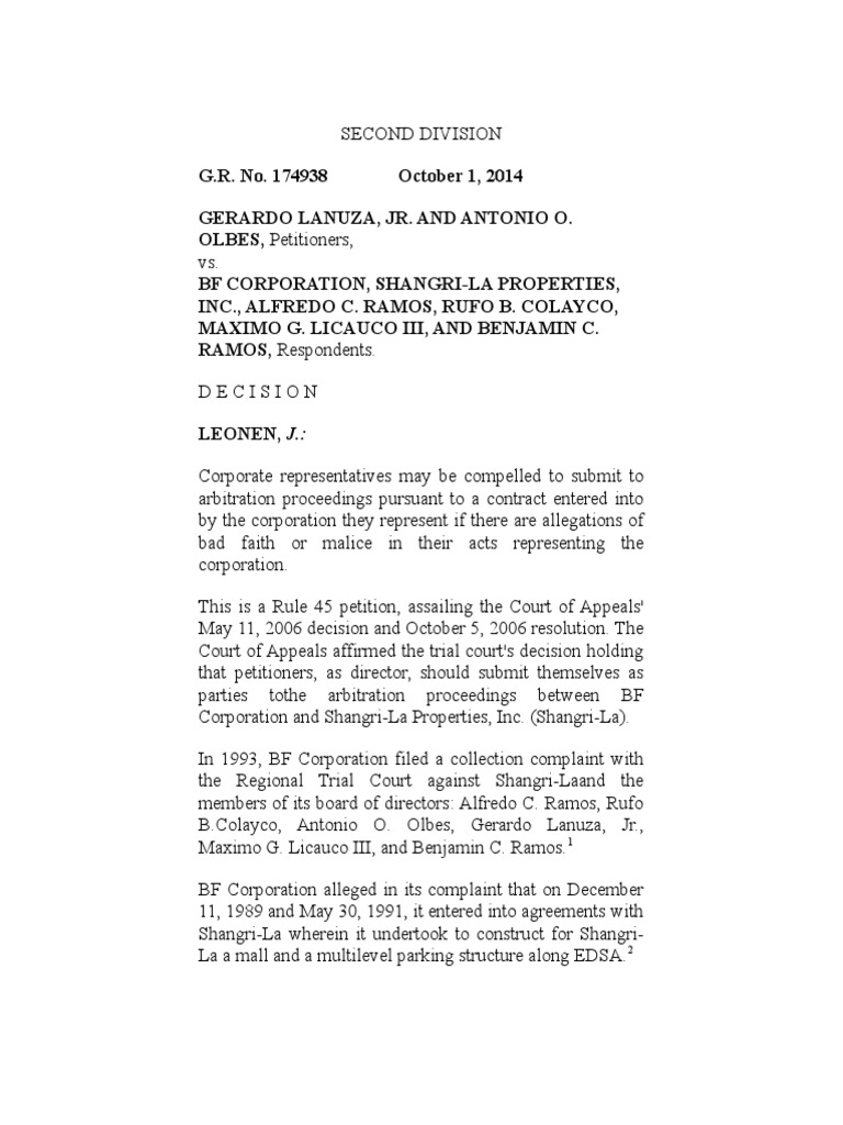 13. Gerardo Lanuza, Jr. and Antonio o. Olbes, v. Bf Corporation ...