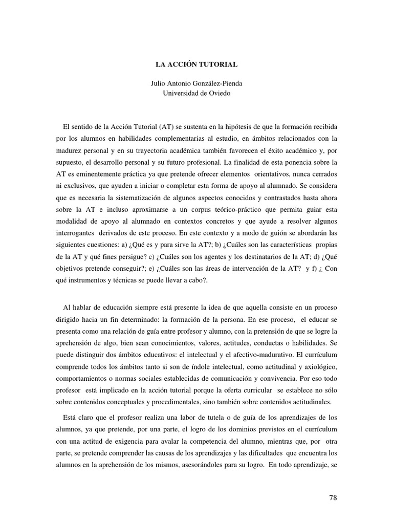 J Pienda La Accion Tutorial | PDF | Aprendizaje | Maestros