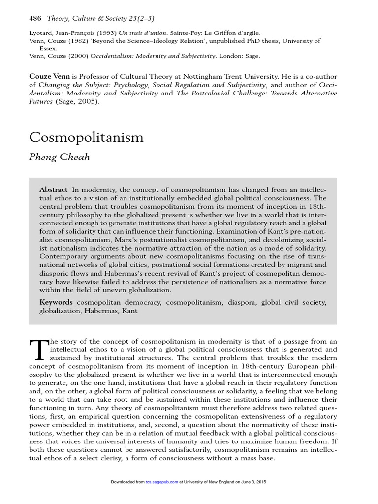 Cheah, Cosmopolitanism | PDF | Cosmopolitanism | Nationalism