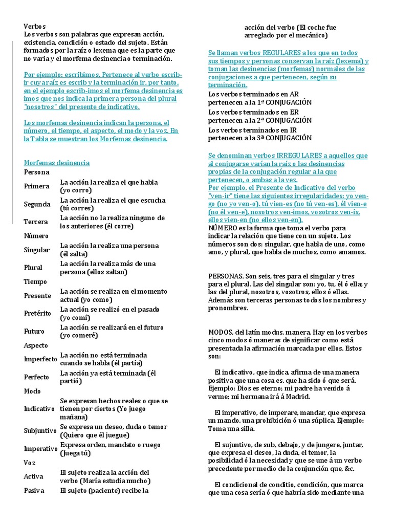 Verbos Pdf Oración Lingüística Verbo