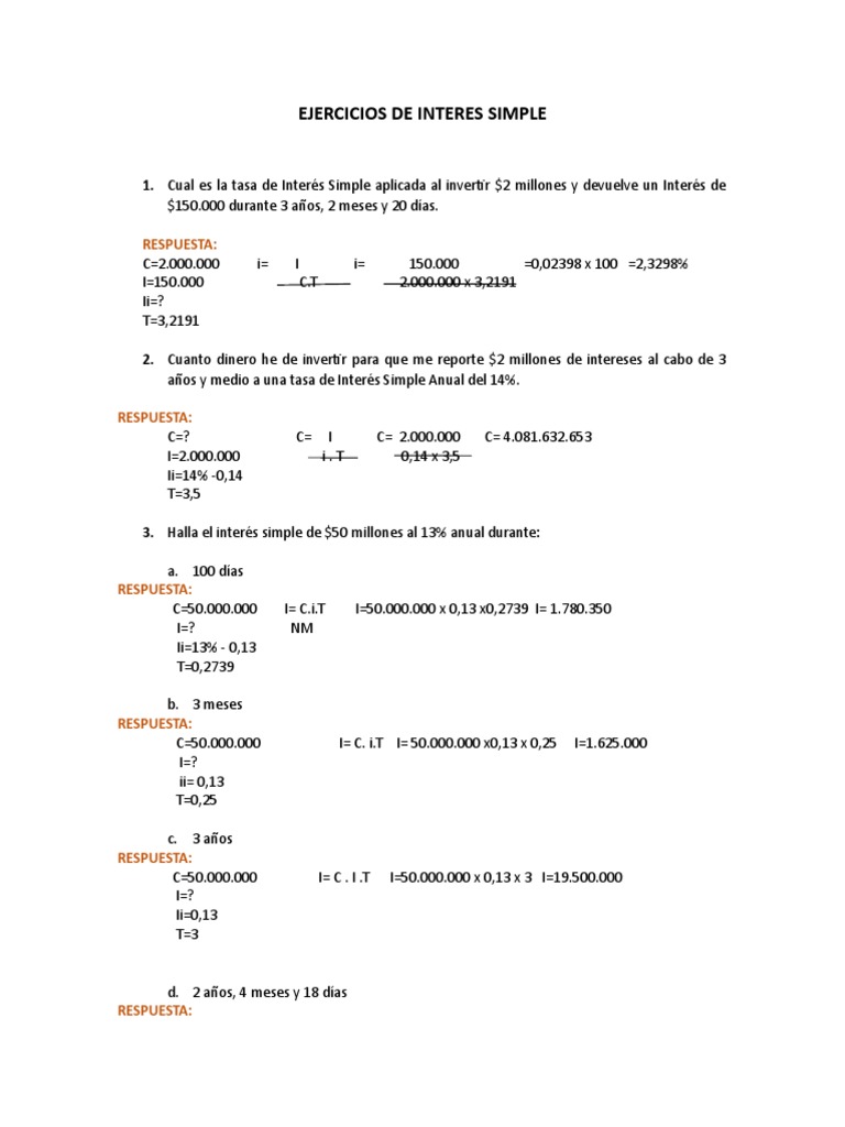 Ejercicios de Interes Simple | Descargar gratis PDF | Interés | Deuda