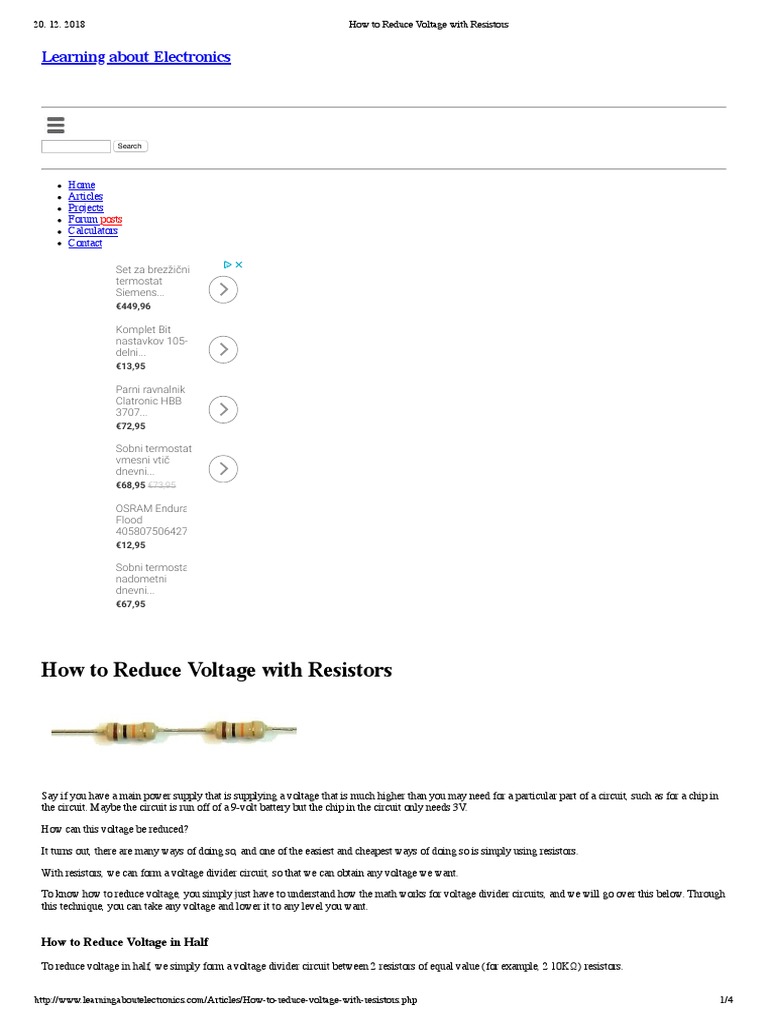 How To Reduce Voltage With Resistors | PDF | Resistor | Electronic Circuits
