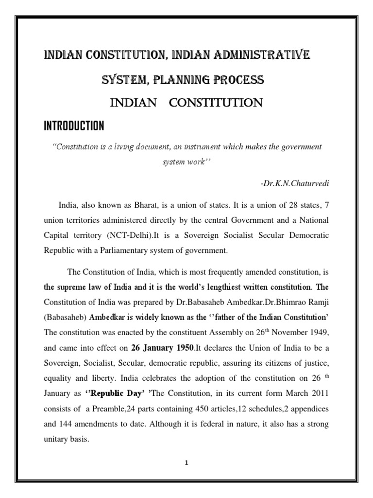 Indian Constitution, Indian Administrative System, Planning Process ...