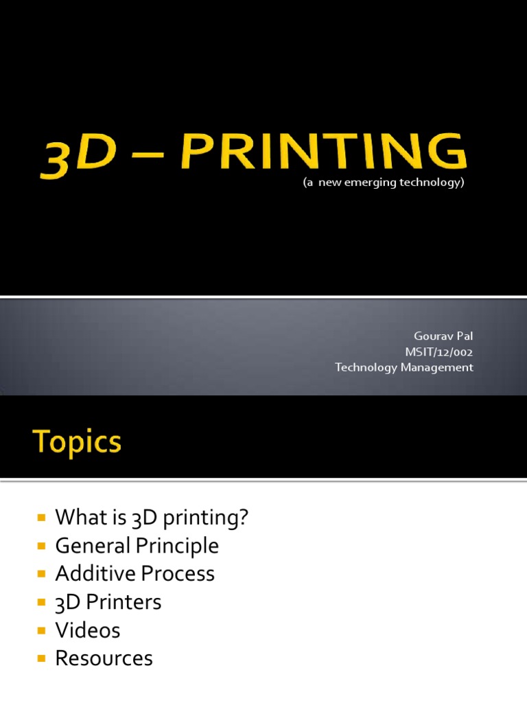 Introduction to 3D Printing Technology | PDF | 3 D Printing | 3 D ...