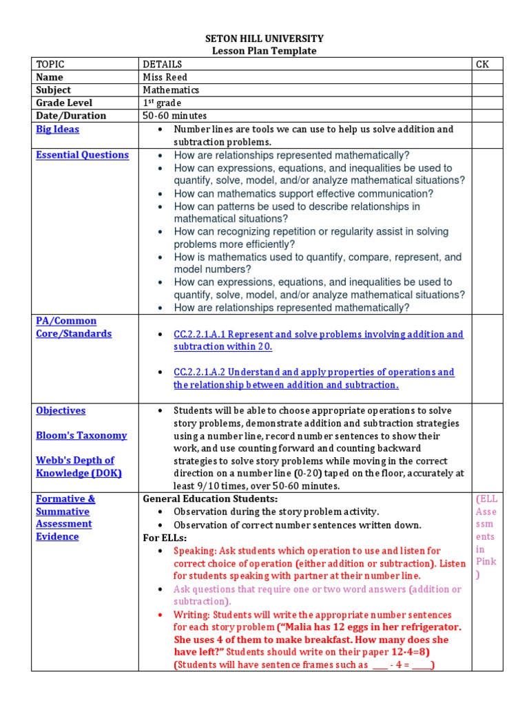Big Ideas Essential Questions: Seton Hill University Lesson Plan ...