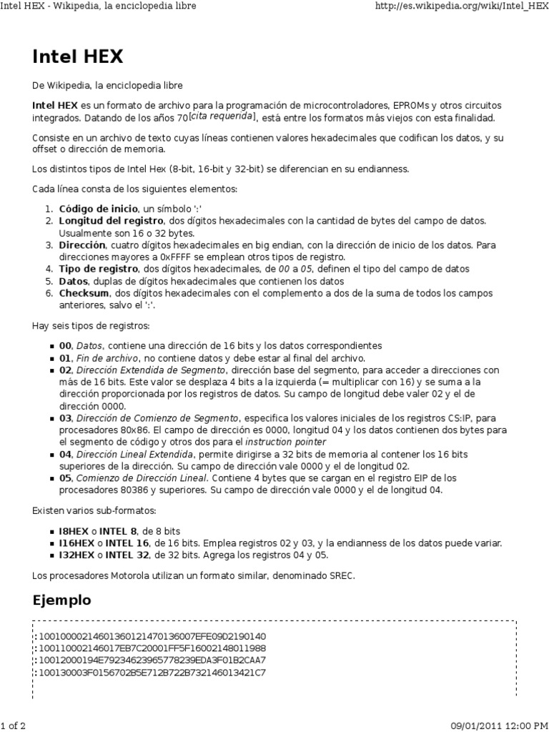 Formato Intel HEX para Microcontroladores | PDF | Poco | Electrónica ...