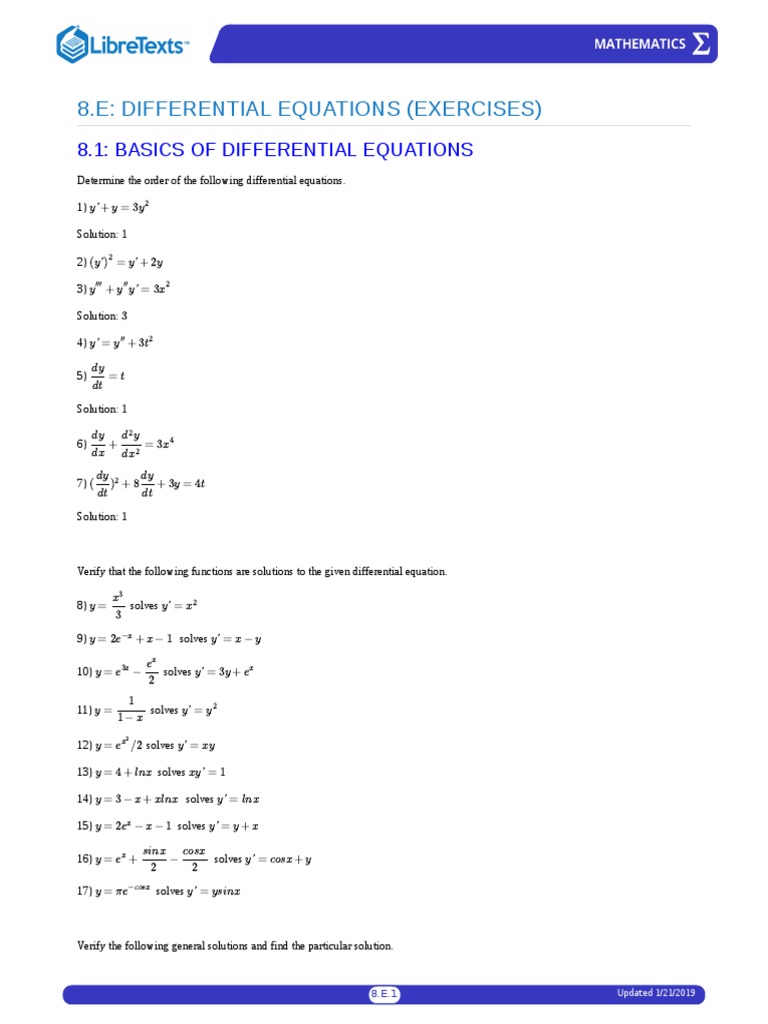 08.E Differential Equations (Exercises) | PDF | Ordinary Differential ...