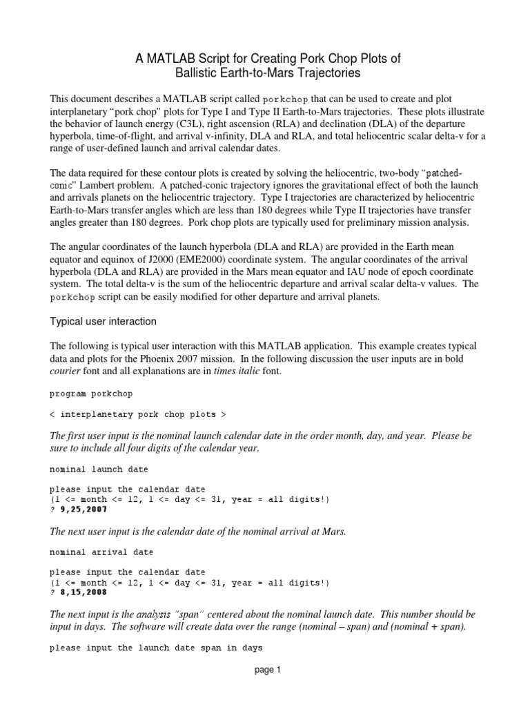 A MATLAB Script For Creating Pork Chop Plots of Ballistic Earth-to-Mars ...