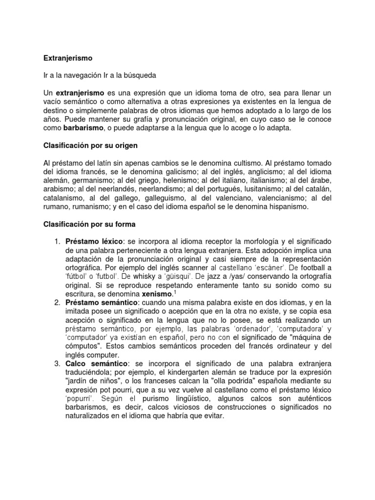 Extranjerismo y su clasificación lingüística | PDF | Sicología | Aparición