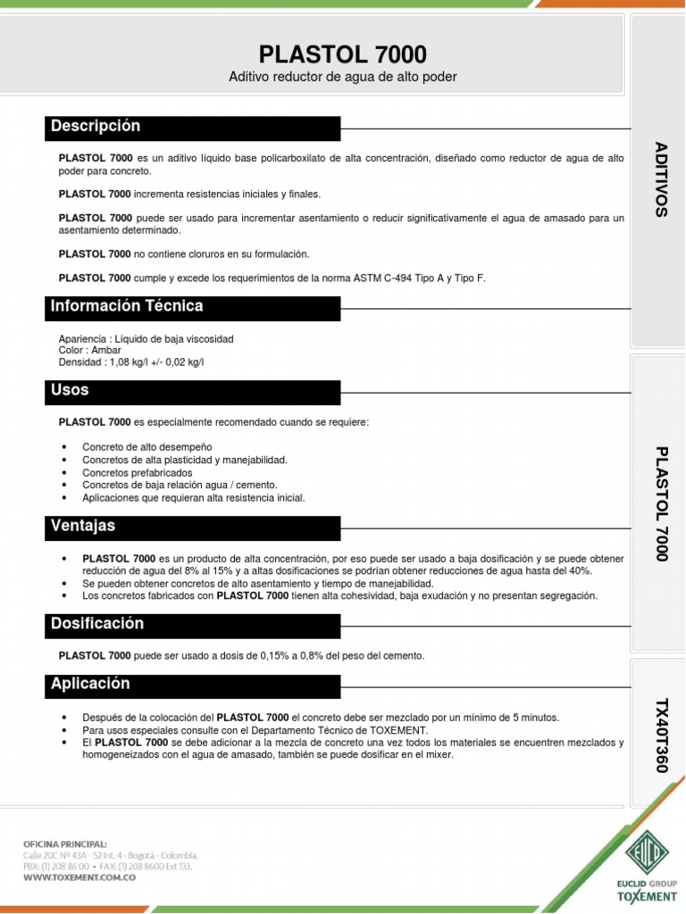 Plastol 7000 | PDF | Hormigón | Cemento
