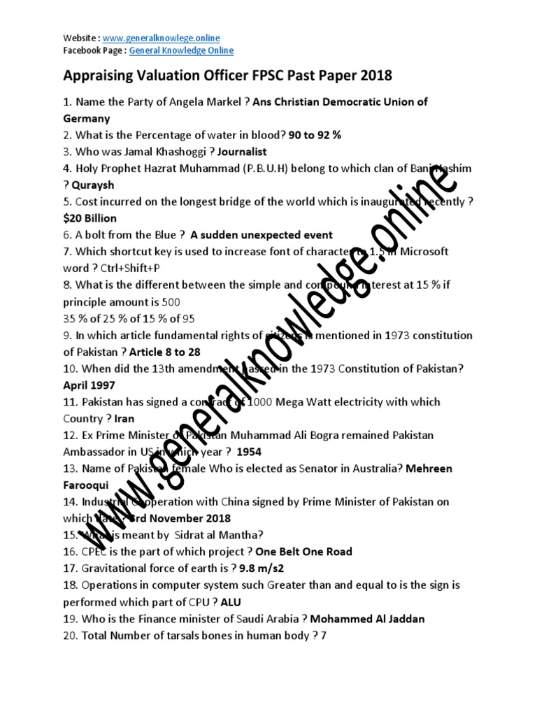 FPSC Appraising Valuation Officer 2018 | PDF