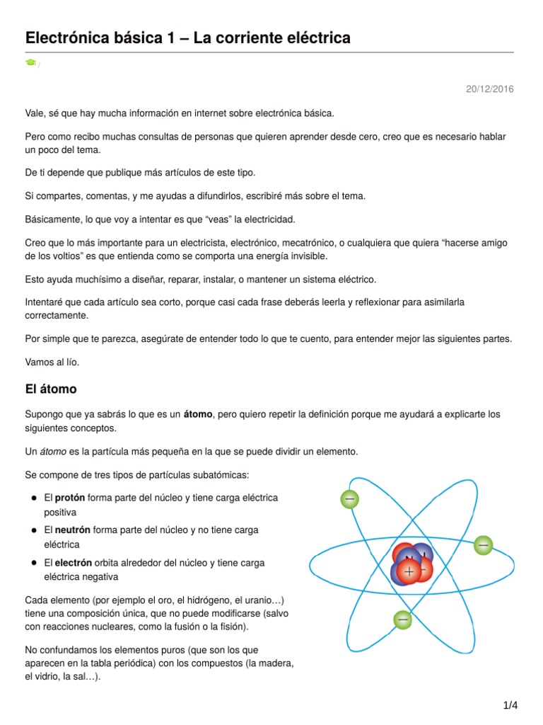 Electrónica Básica 1-El Atomo y La Corriente Electrica | PDF | Electrón ...