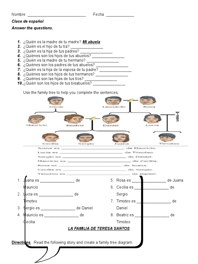 Preguntas sobre la familia en español | PDF