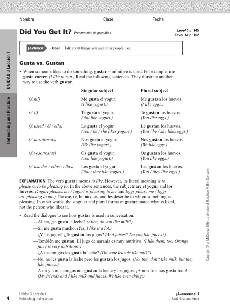 CH 3.1 Gusta vs. Gustan Pg. 4-6 | PDF | Alimentos | Ocio