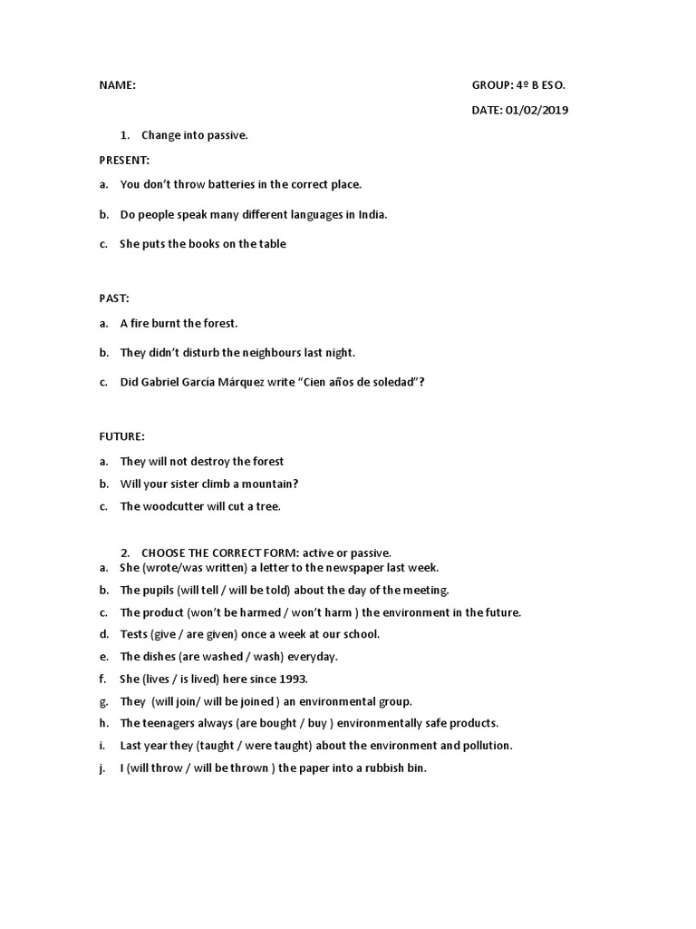 Exam 4º Eso Passive Have STH Done | PDF | Linguistics | Grammar