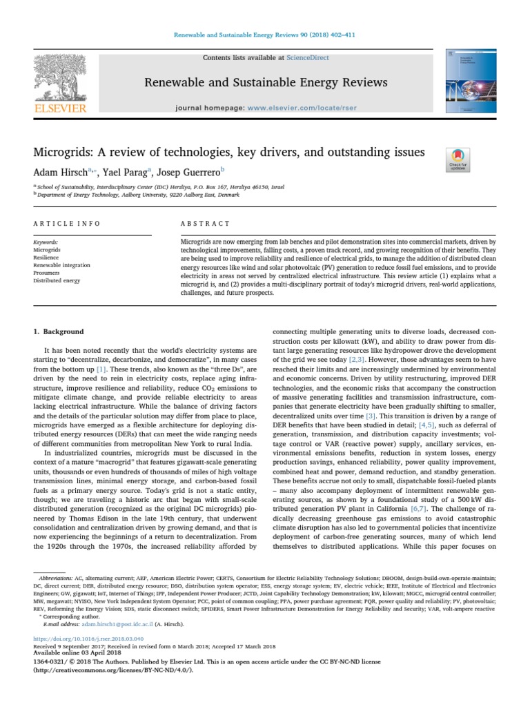 Renewable and Sustainable Energy Reviews: Adam Hirsch, Yael Parag ...