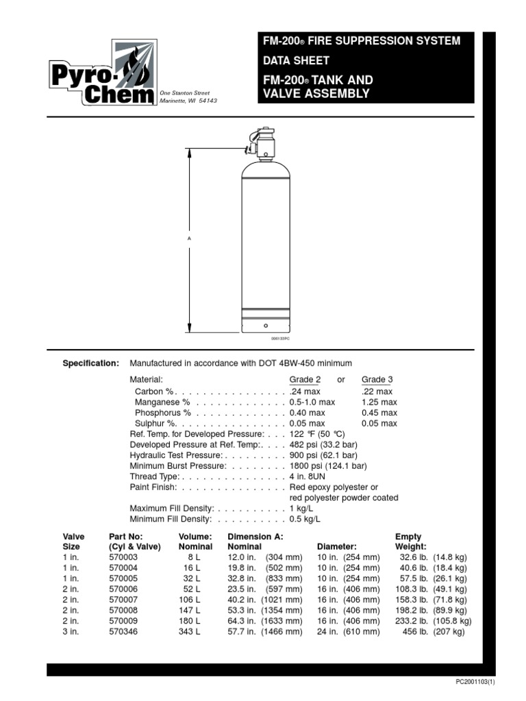 FM-200 Tank and Valve Assembly: FM-200 Fire Suppression System Data ...