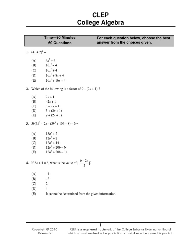 144300163-CLEP-College-Algebra.pdf | Fraction (Mathematics) | Quadratic ...