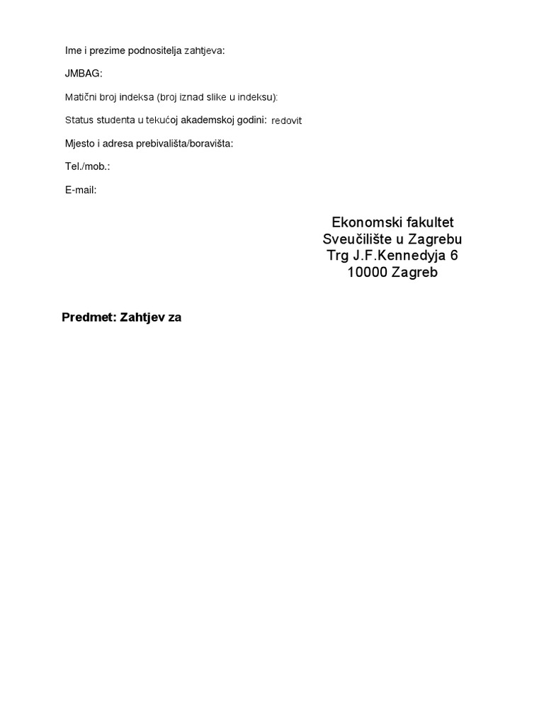 EFZG - Obrazac Zahtjeva (Bivše Molbe) | PDF