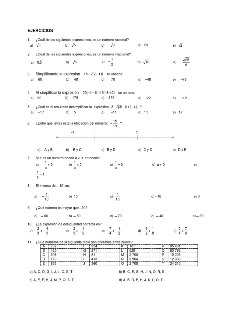 Ejercicios 1 Matematicas | PDF | Números | Enseñanza de matemática