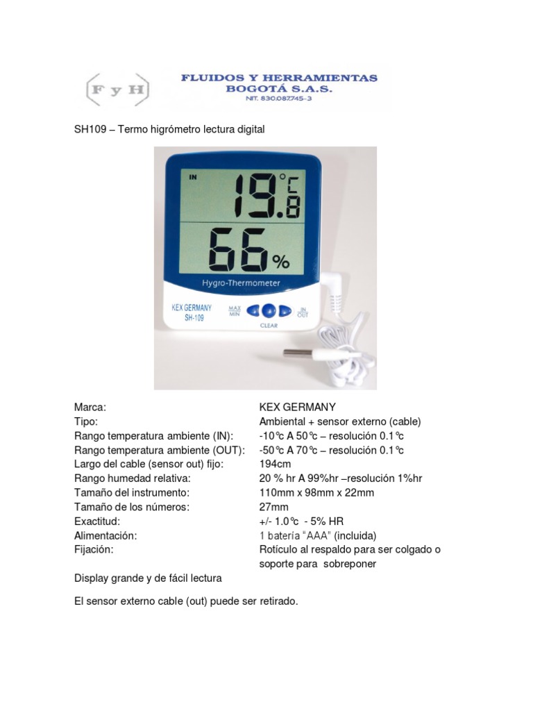 Termohigrómetro SH109 Kex Germany | PDF | Celsius | Temperatura