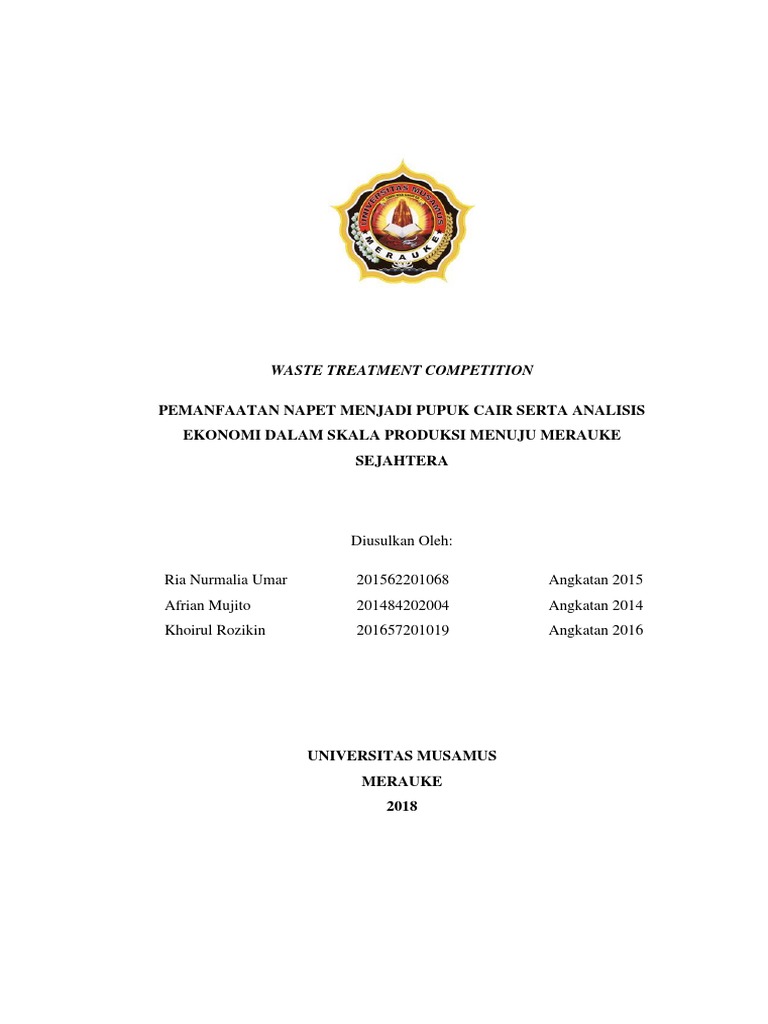 Contoh Full Peper LKTI (WTC) WASTE TREATMENT COMPETITION 2018 | PDF