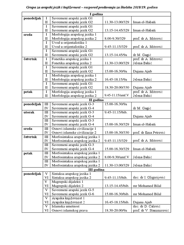 Arapski Raspored Casova Konacan | PDF