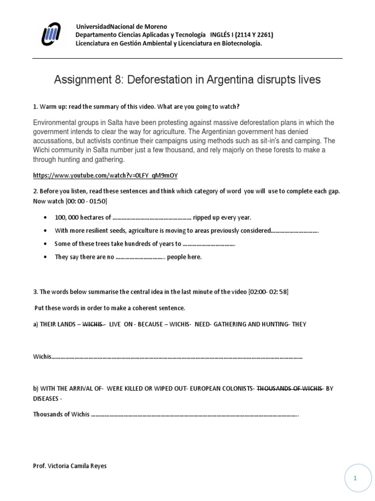 Assignment 8 Deforestation | PDF | Amazon Rainforest | Deforestation
