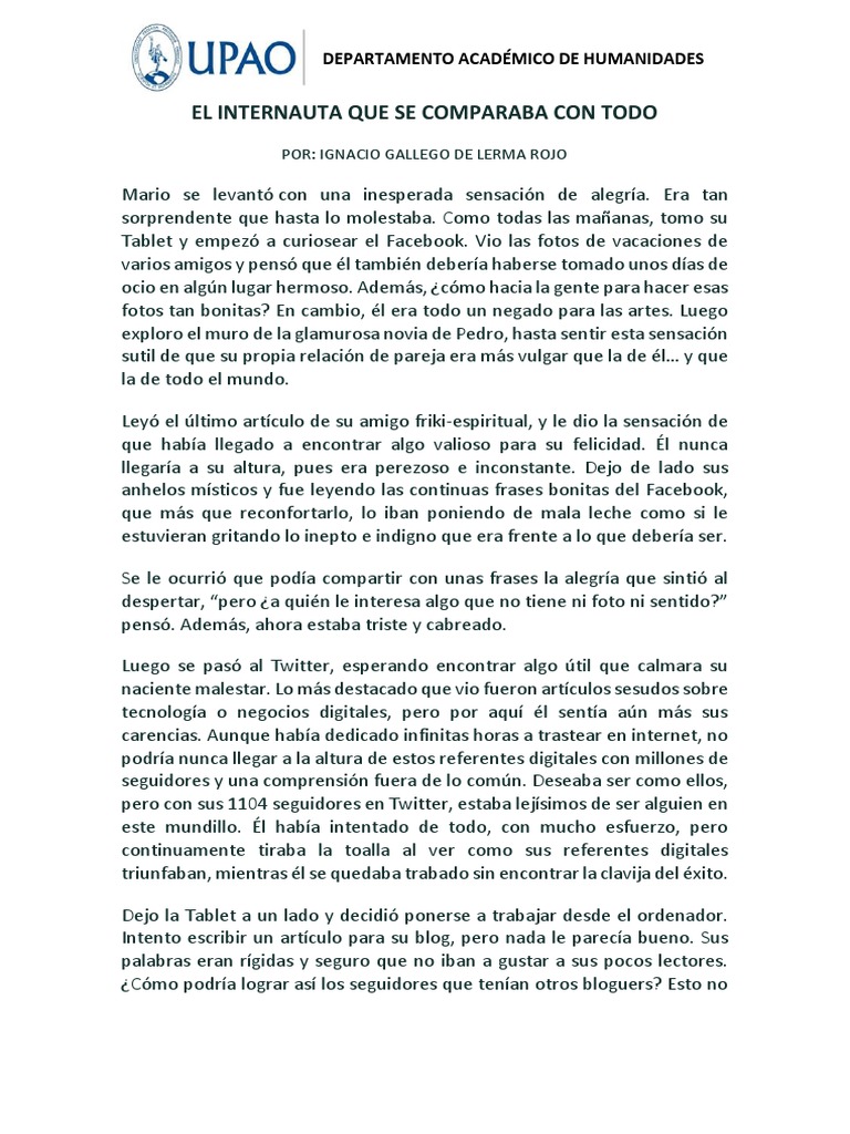 Lectura - El Internauta Que Se Comparaba Con Todo | PDF | Ciencias sociales