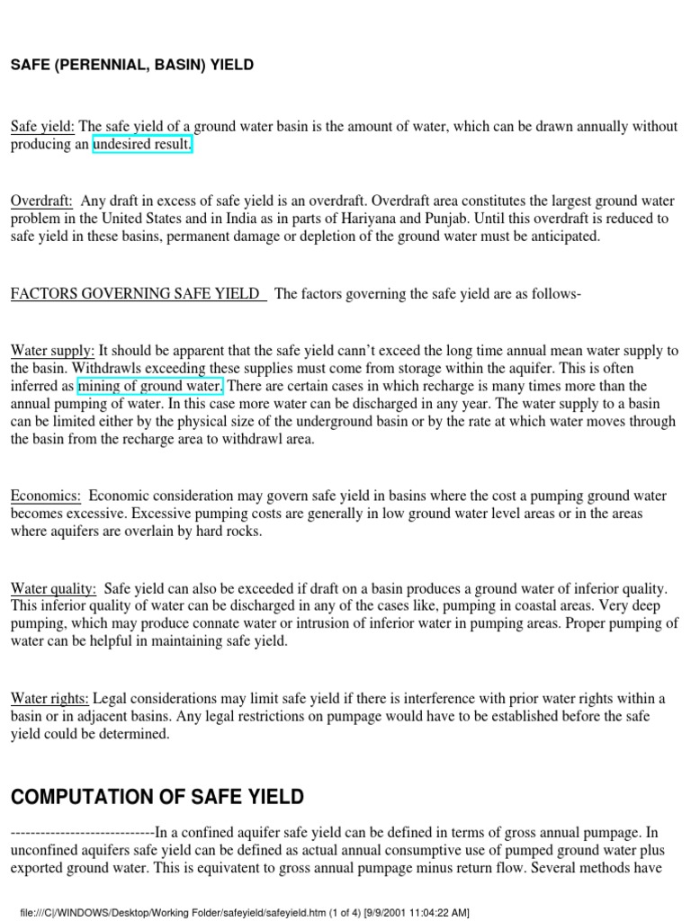 Safe Yield | PDF | Aquifer | Groundwater