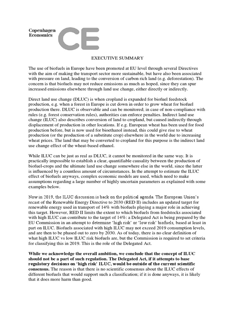 Copenhagen Economics: Biofuels and Indirect Land Use Change | PDF ...