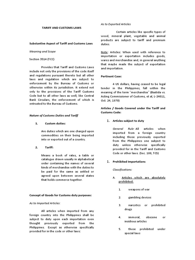 As To Exported Articles: Nature of Customs Duties and Tariff | PDF ...