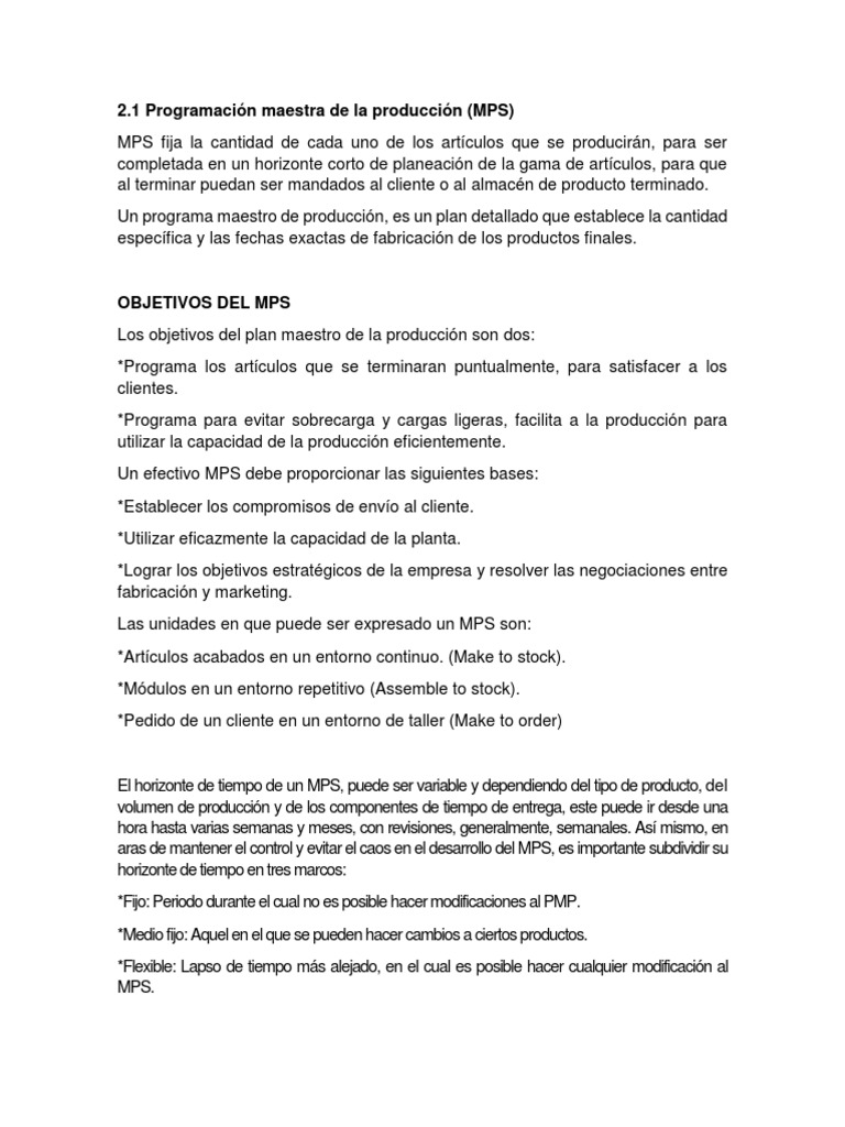 2.1 Programación Maestra de La Producción | PDF | Optimización ...