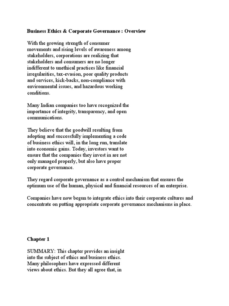Business Ethics & Corporate Governance: Overview | PDF | Business ...