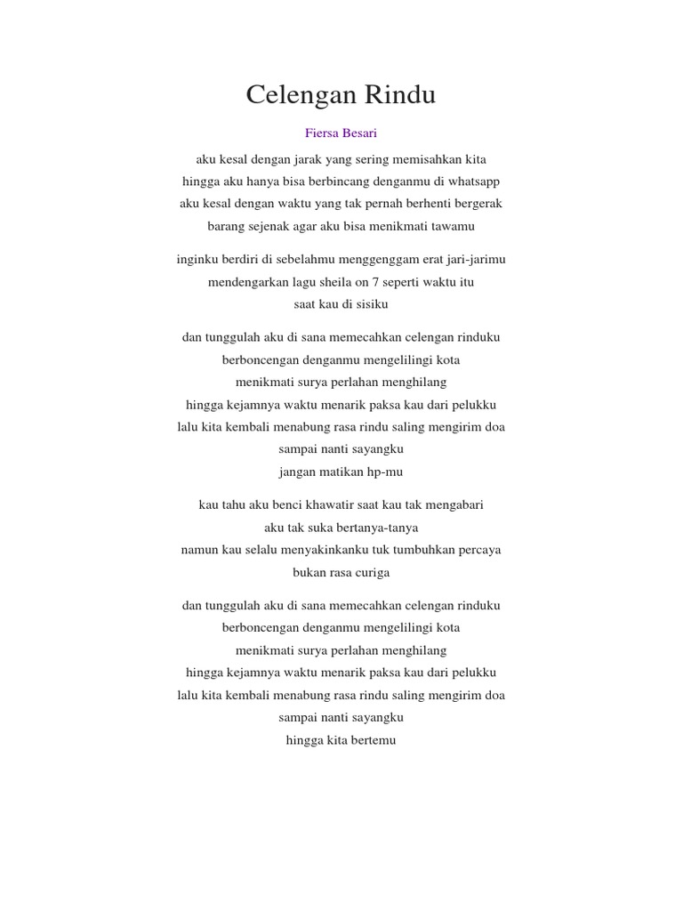Lirik Lagu Celengan Rindu | PDF | Agama & Spiritualitas
