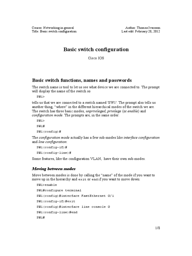 Cisco Switch Configuration Guide | PDF | Telecommunications Standards | Computer Data