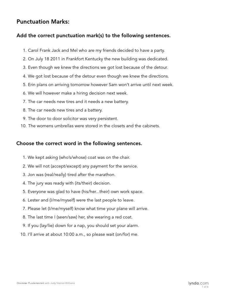 Punctuation Marks:: Add The Correct Punctuation Mark(s) To The ...