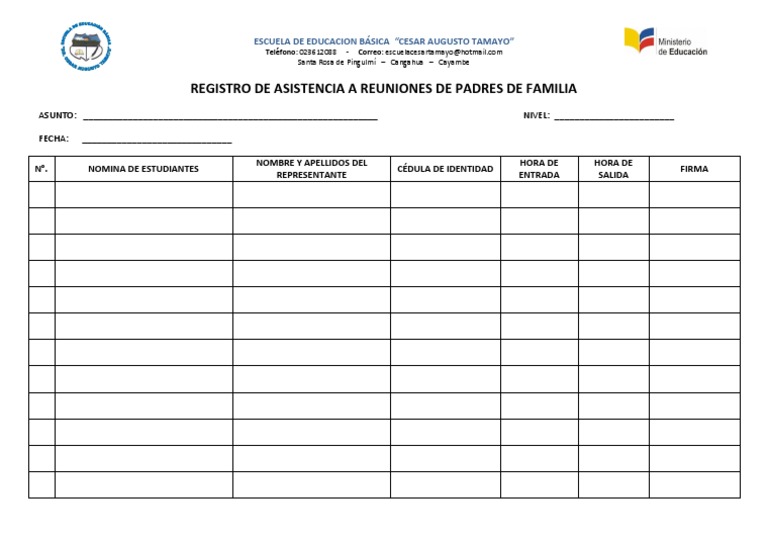Registro De Asistencia A Reuniones De Padres De Familia