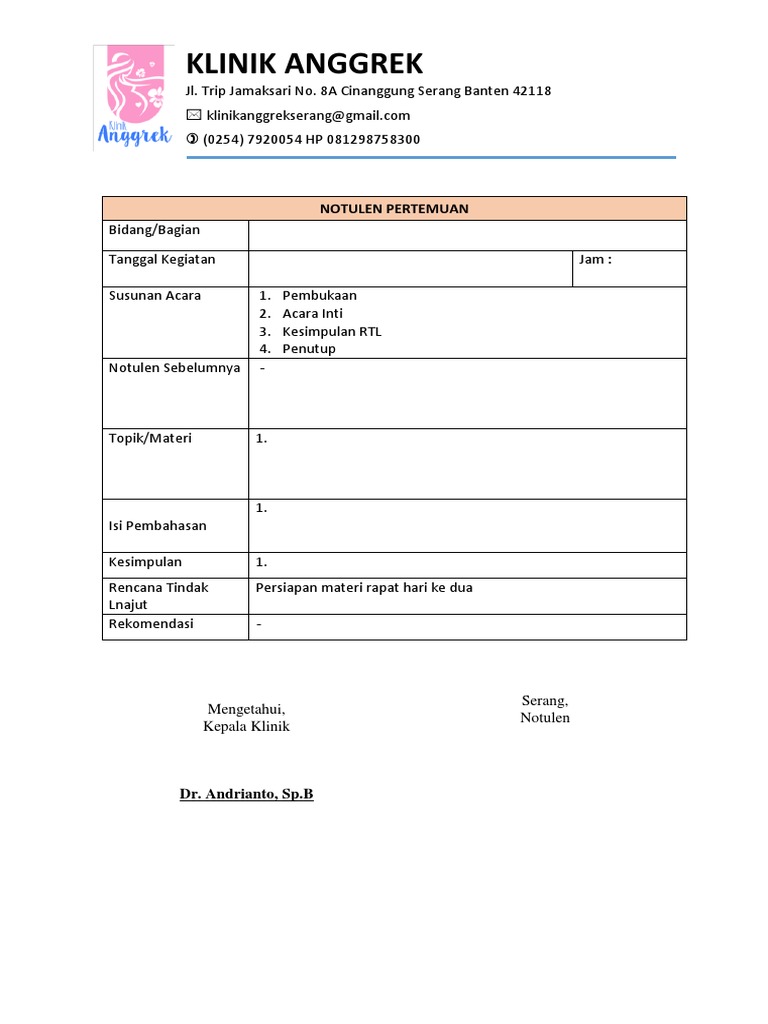 Notulen Rapat Klinik Anggrek Serang | PDF