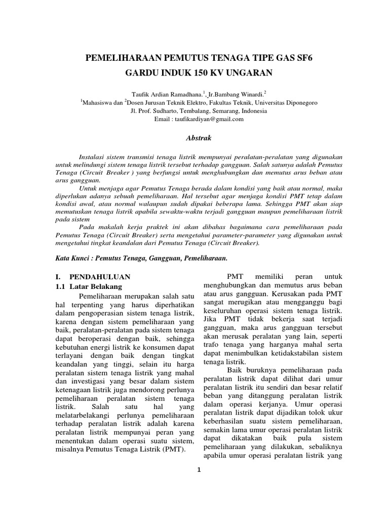 Pemeliharaan Pemutus Tenaga Tipe Gas SF6 PDF | PDF