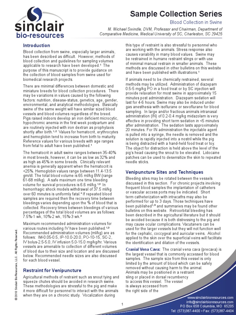 Blood Collection in Swine | PDF | Common Carotid Artery | Neck