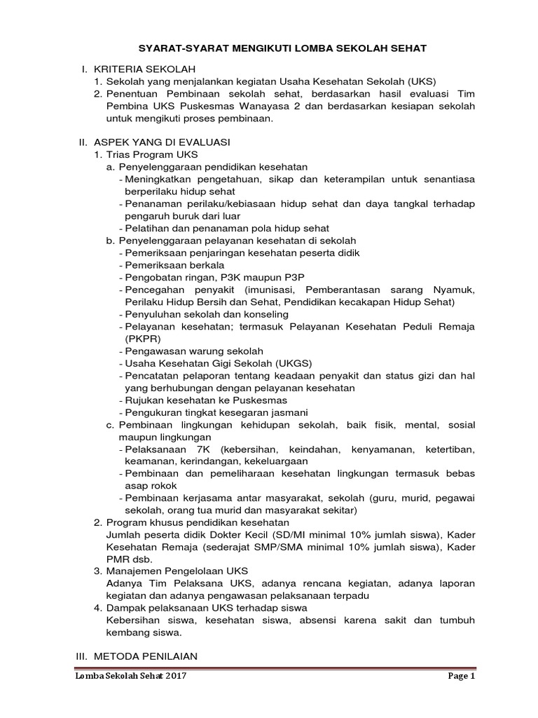 UKS - Syarat Pembinaan Sekolah Sehat | PDF | Pengembangan Diri