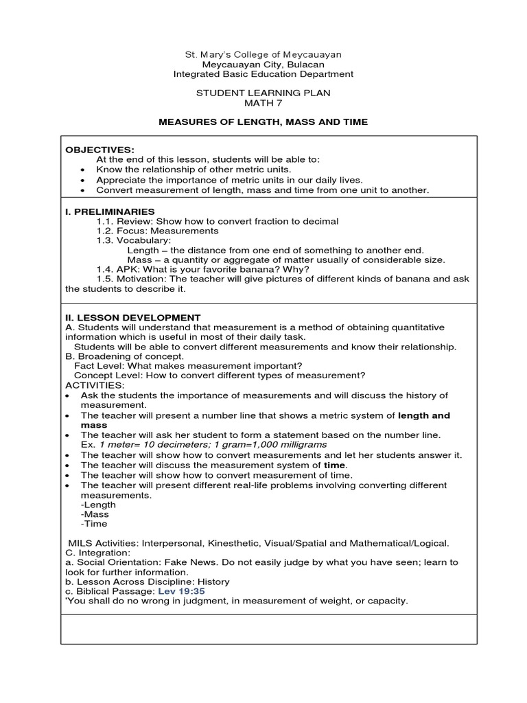 Math Lesson Plan | PDF | Measurement | Kilogram