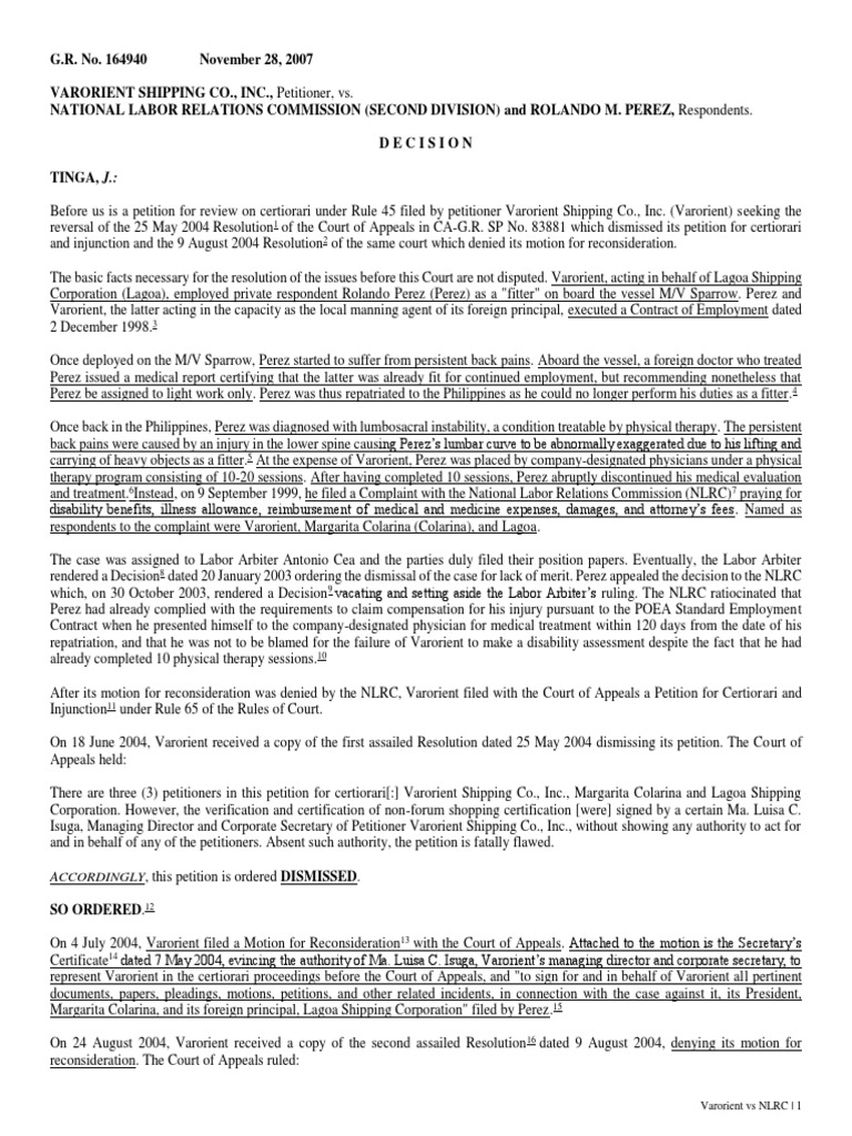 Varorient Vs NLRC | PDF | Certiorari | Legal Liability