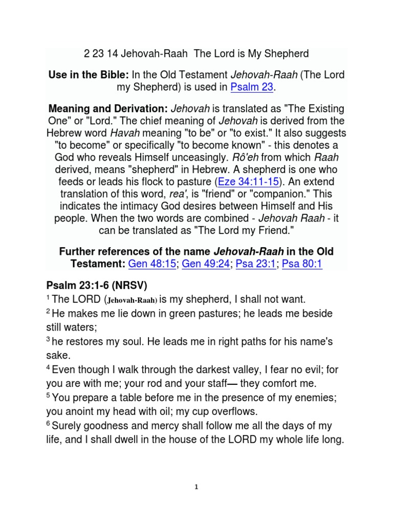 Jehovah Raah The Lord Is My Shepherd | PDF | Shepherd | Sheep