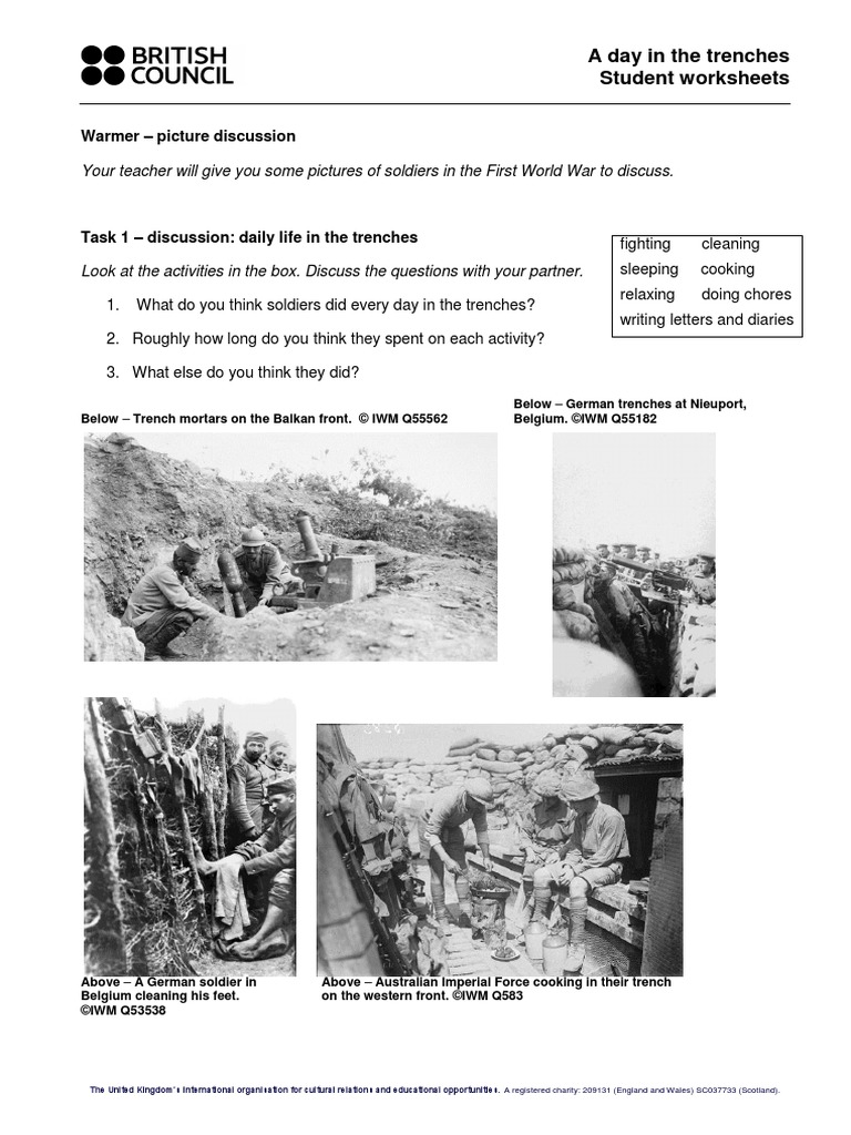 A Day in The Trenches Student Worksheet | PDF | Trench Warfare | Verb
