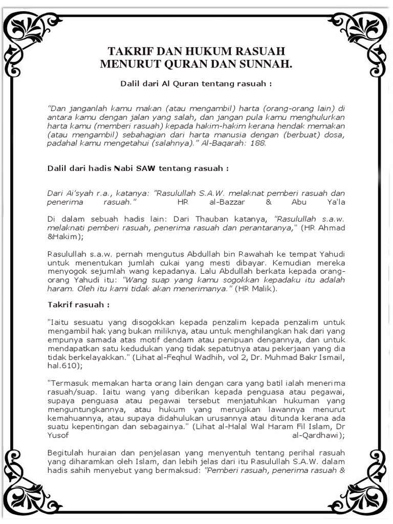 Takrif Dan Hukum Rasuah | PDF