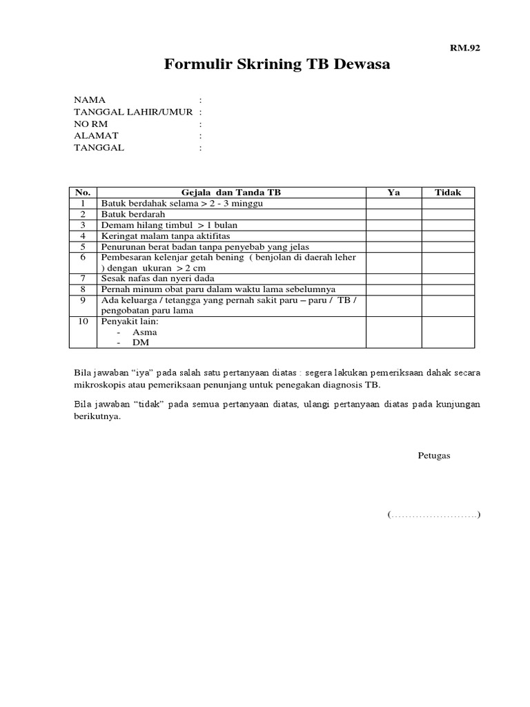 Formulir Skrining TB Dewasa dan Anak | PDF