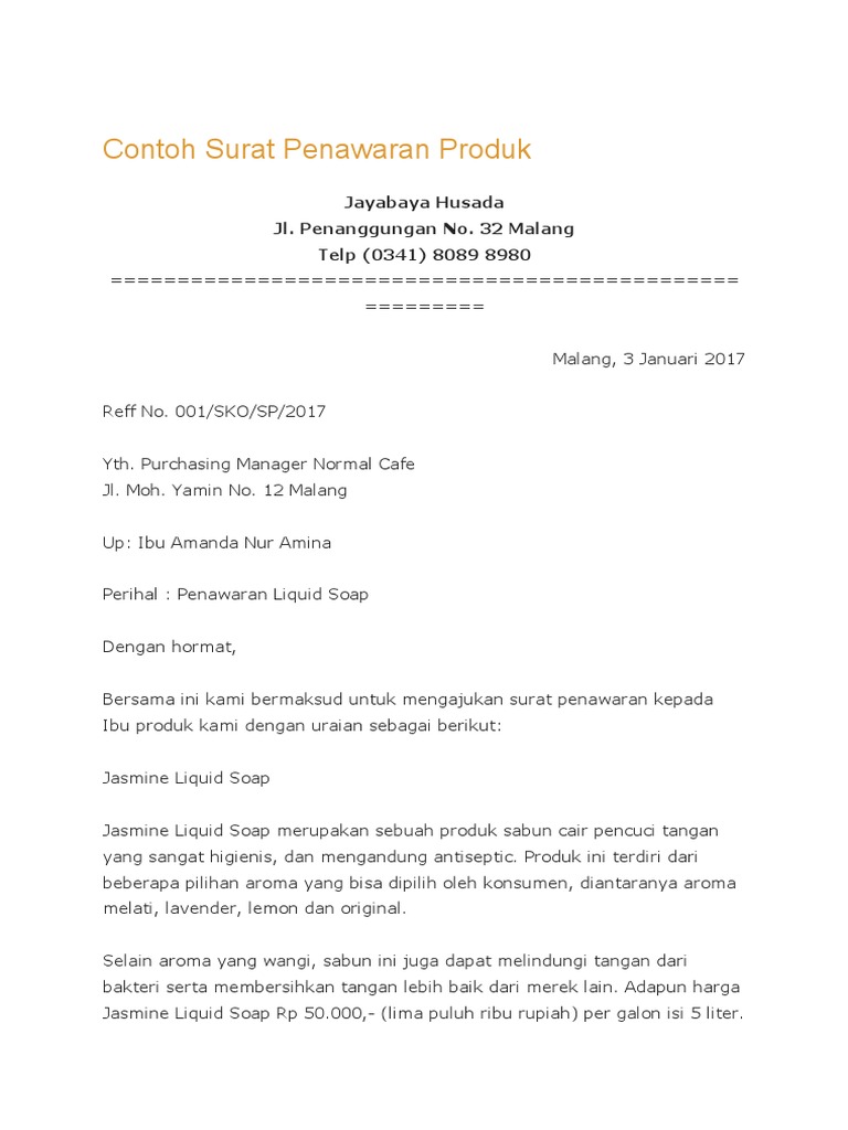 Contoh Surat Penawaran Produk | PDF